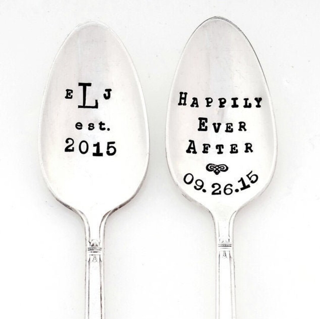 Pair of Teaspoons. Coffee Lovers Spoons, With Monogram and Wedding Date ...