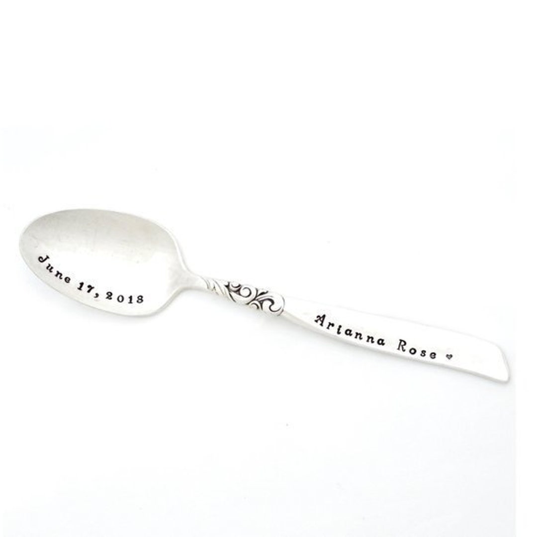 Personalized BABY Spoon. Hand Stamped Silver Spoon. Custom With Name ...