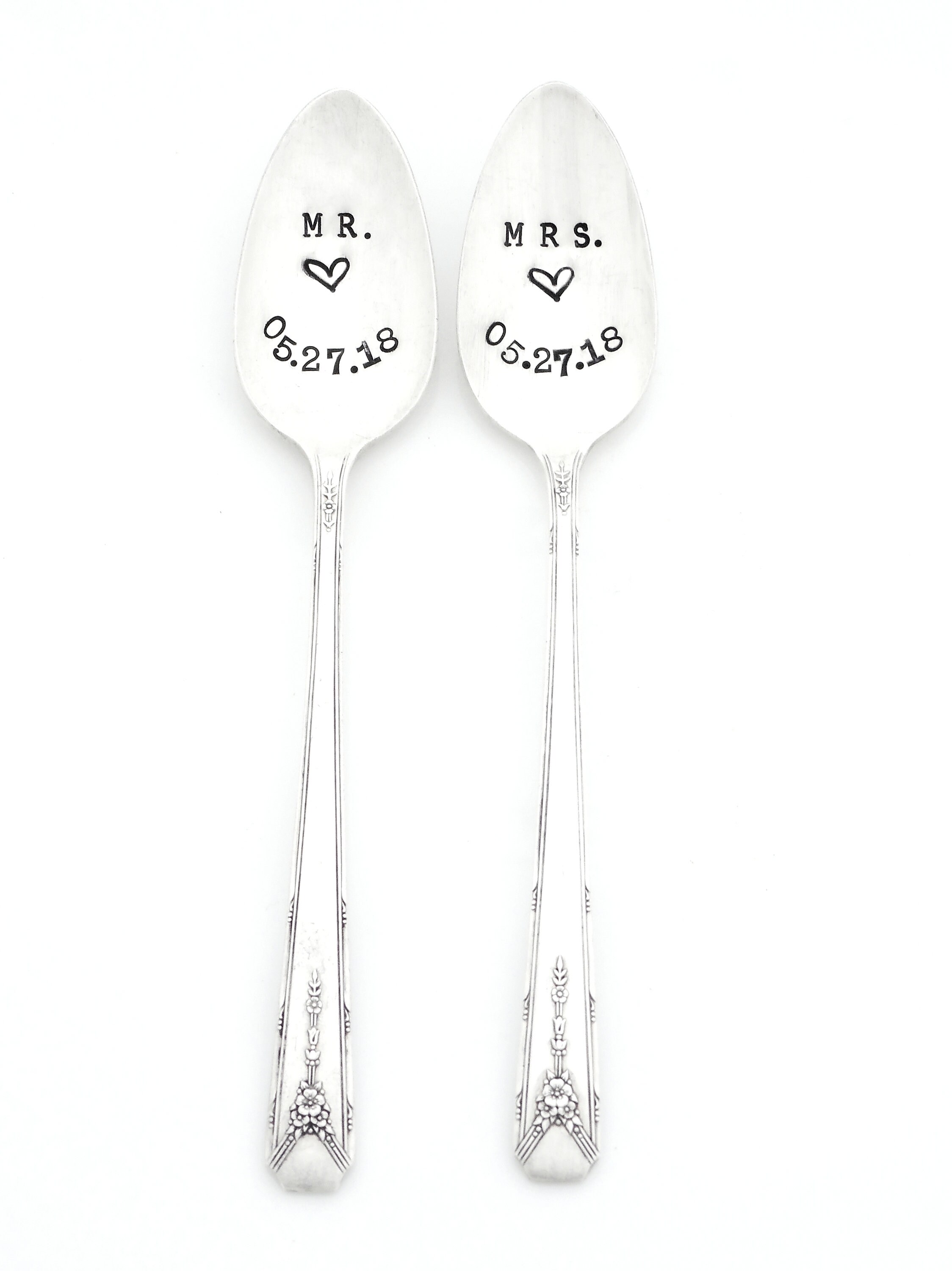 Mr. & Mrs. hand stamped spoons personalized with wedding | Etsy