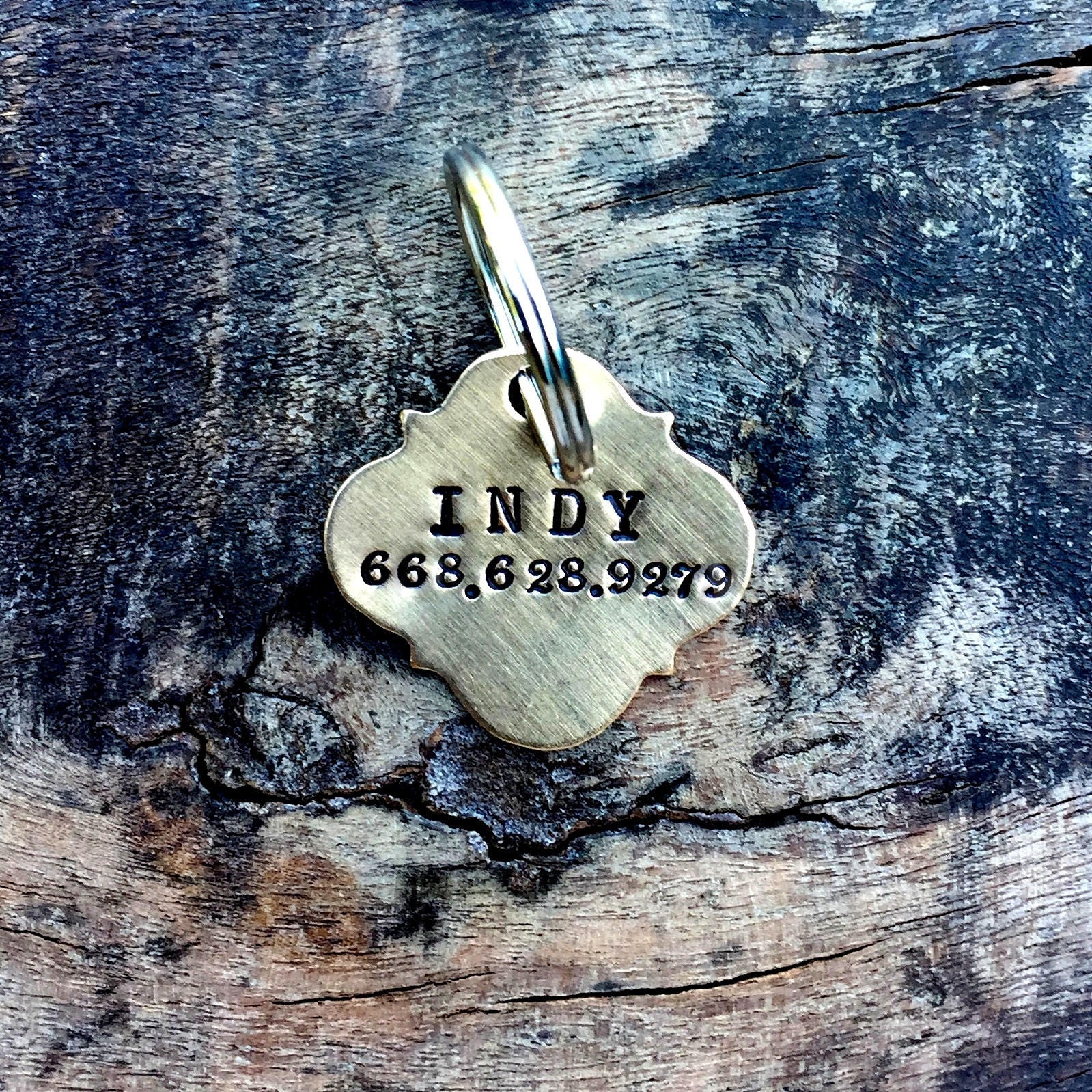 The BOHO Pet Tag With Phone Number. Hand Stamped Pet Name Tag. | Etsy