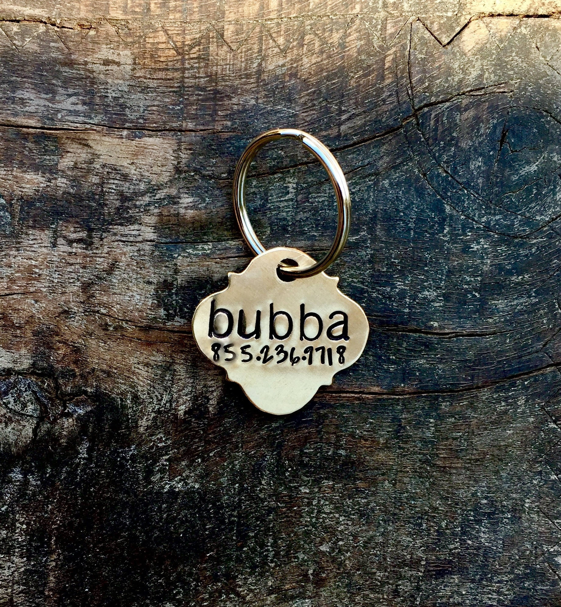 The BOHO Pet Tag With Phone Number. Hand Stamped Pet Name Tag. | Etsy