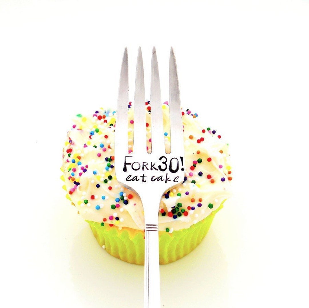 Fork 30 Thirty, Eat Cake Dessert Fork. Fork Birthdays. Custom. an ...