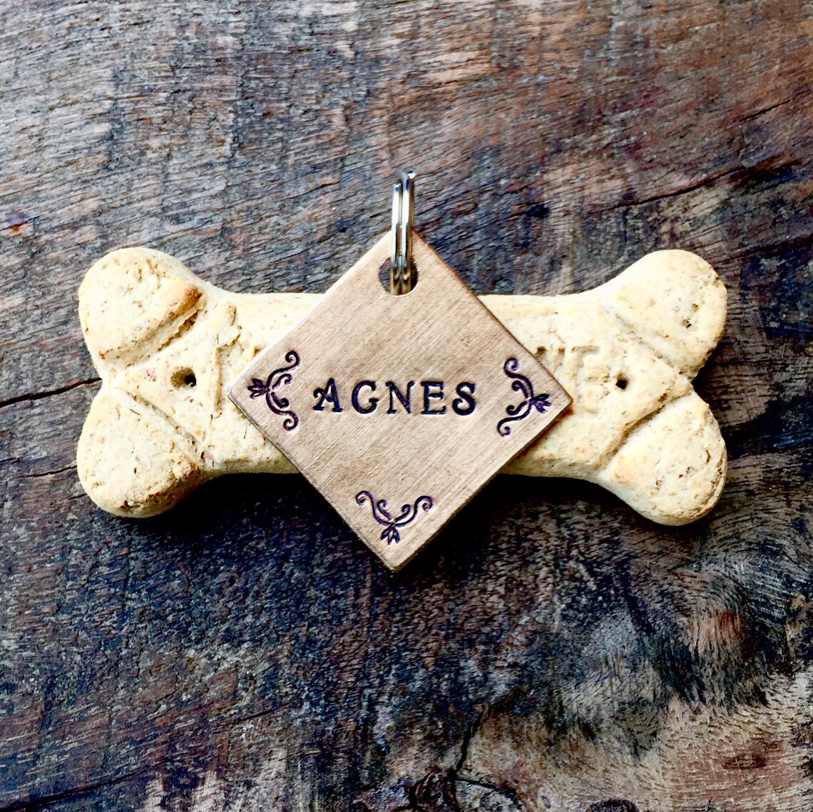 Personalized Pet Name Tag. Hand Stamped Bronze or Copper Dog - Etsy