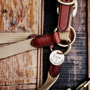 BRIDLE, HALTER or Collar Hand Stamped Pet Tag. Round Brass Name ID Tag ...