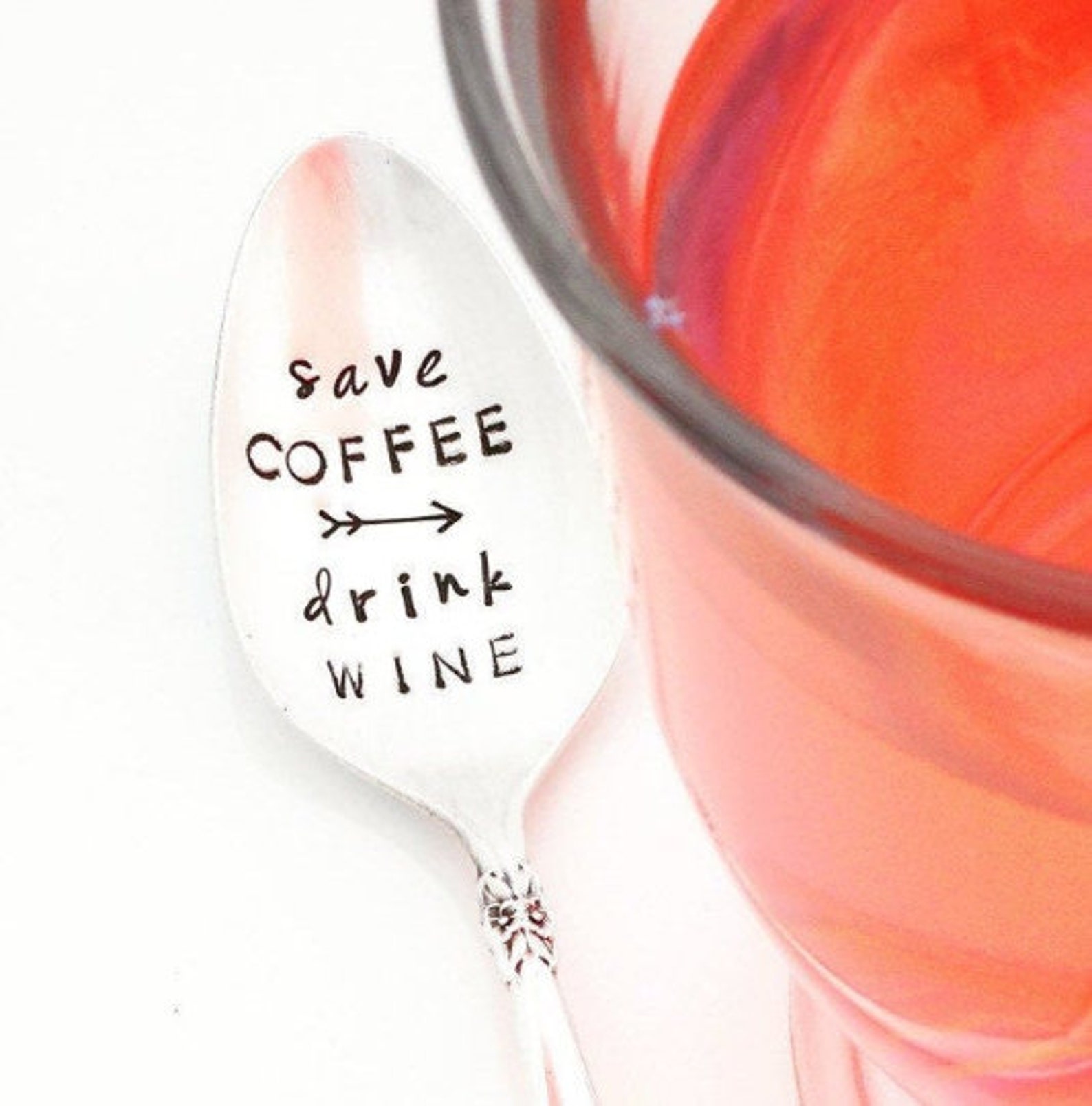 Save COFFEE drink WINE Hand Stamped Teaspoon. The ORIGINAL | Etsy