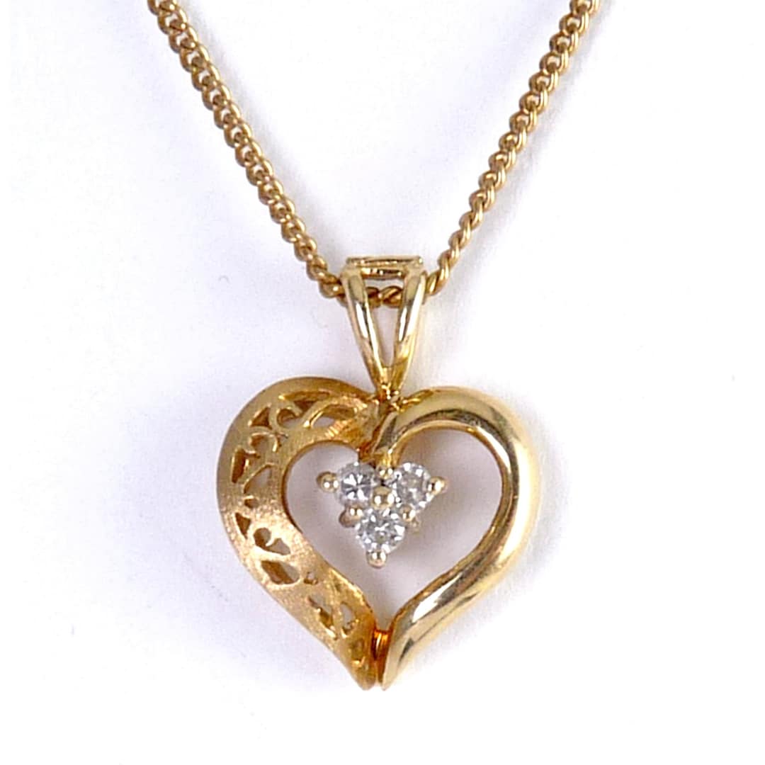 14K Yellow Gold & Diamond Trio Heart Pendant, Satin and Polished ...