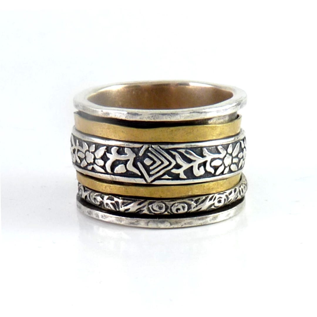 Silpada Sterling & Brass 4 Bands on Wide Spinner "twirl Ring" , R2293 ...