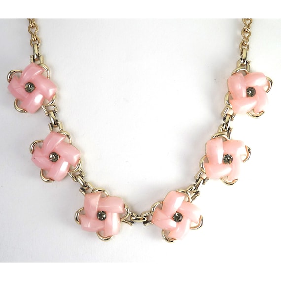 1950's Pink Thermo Plastic Square Flower Links Neckla… - Gem