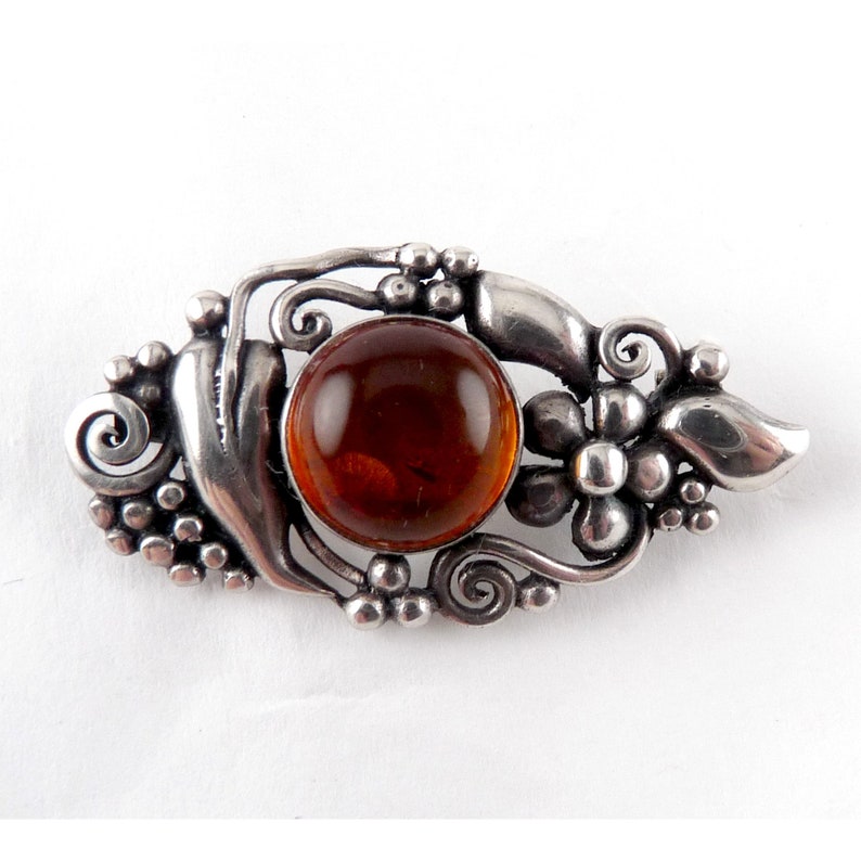 Art Nouveau Style Sterling & Amber Pin With Grapes Flowers - Etsy