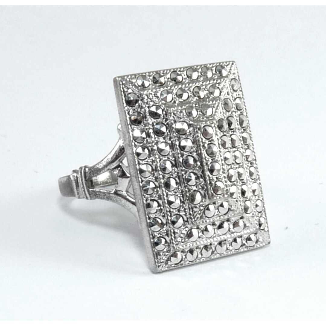 Vintage Theda Art Deco Sterling & Marcasite Pave' Rectangle Ring - Etsy