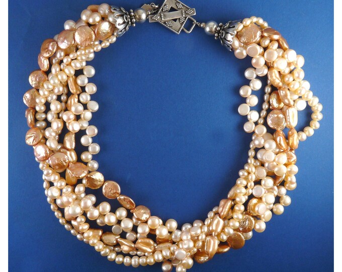 Amy Khan Russell Peach Pearls 7-strand Necklace, Fancy Sterling Clasp ...