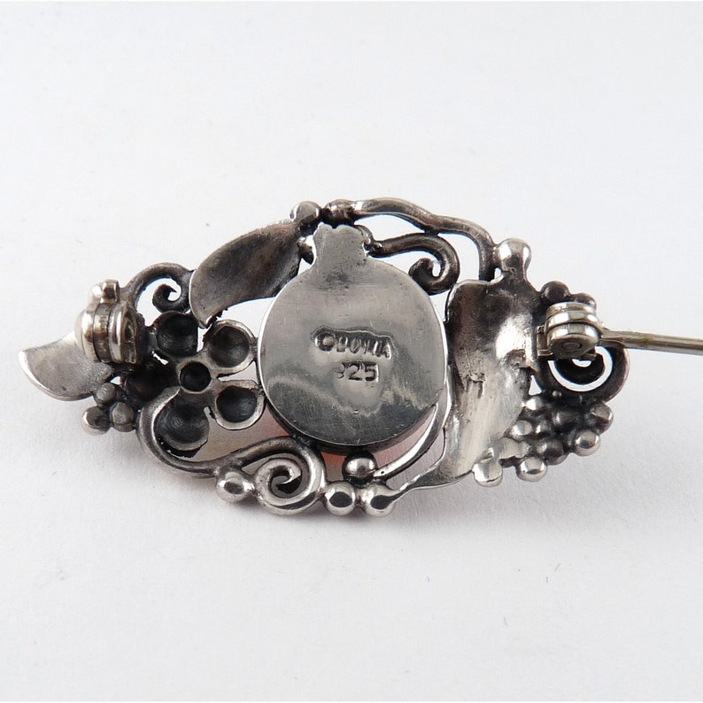 Art Nouveau Style Sterling & Amber Pin With Grapes Flowers - Etsy