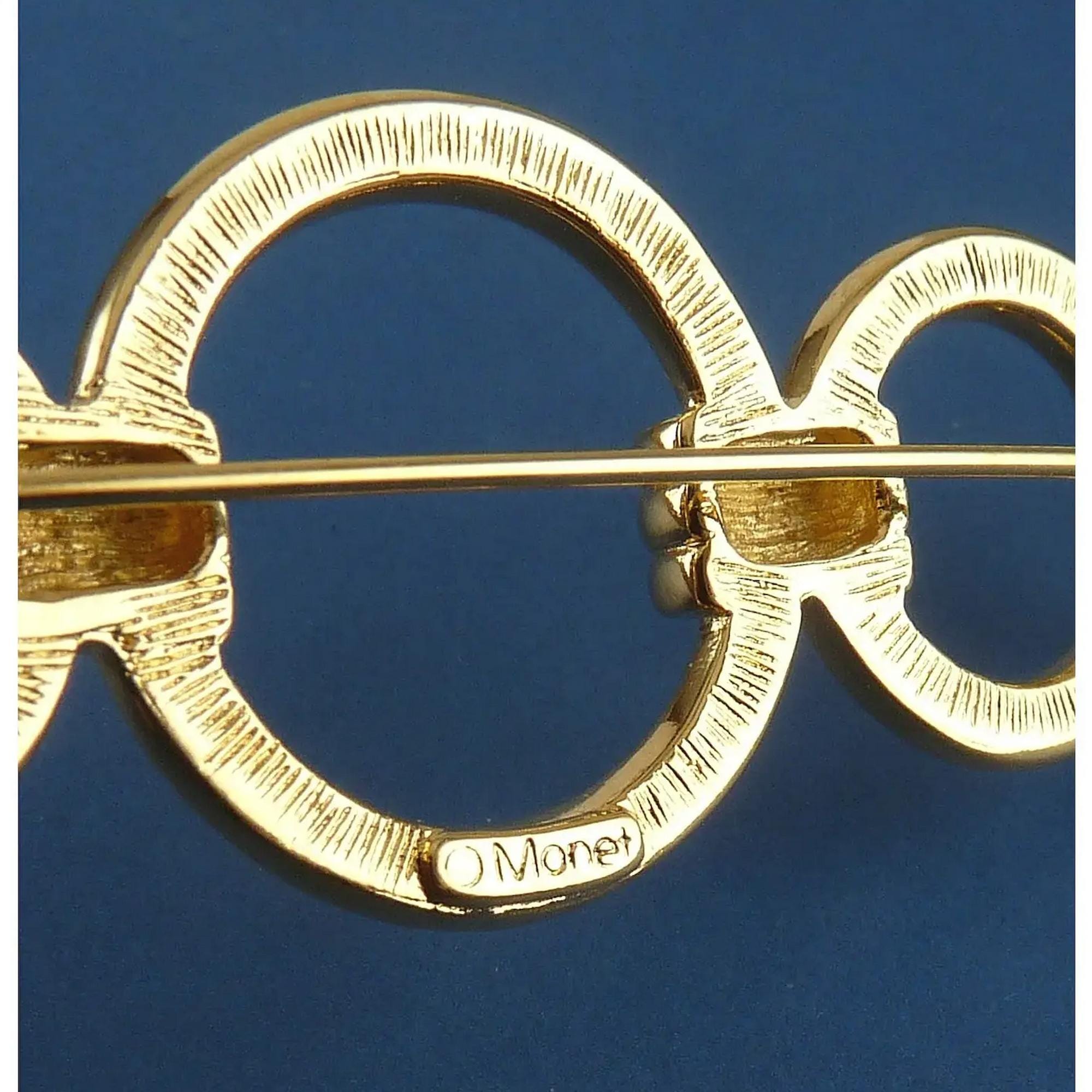 Bold 1980's MONET Gold Tone 5 Circles Wide Bar Pin - Etsy