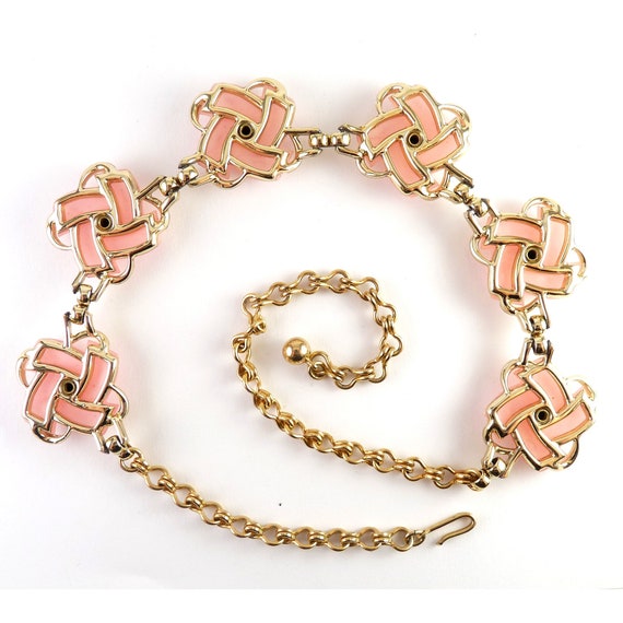 1950's Pink Thermo Plastic Square Flower Links Neckla… - Gem