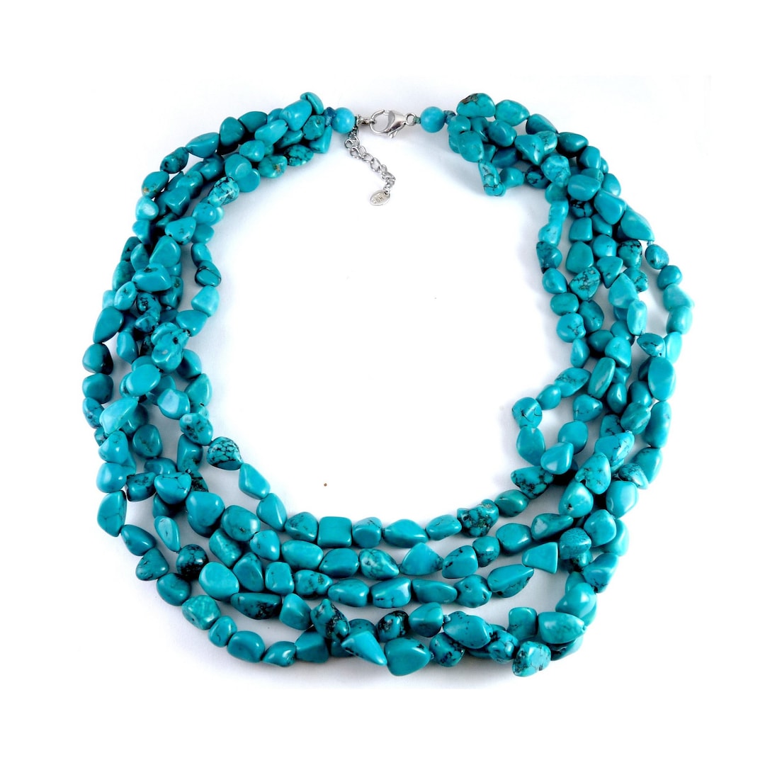 LUC Graduated 5-strand Turquoise Nuggets Beads Necklace, Sterling ...