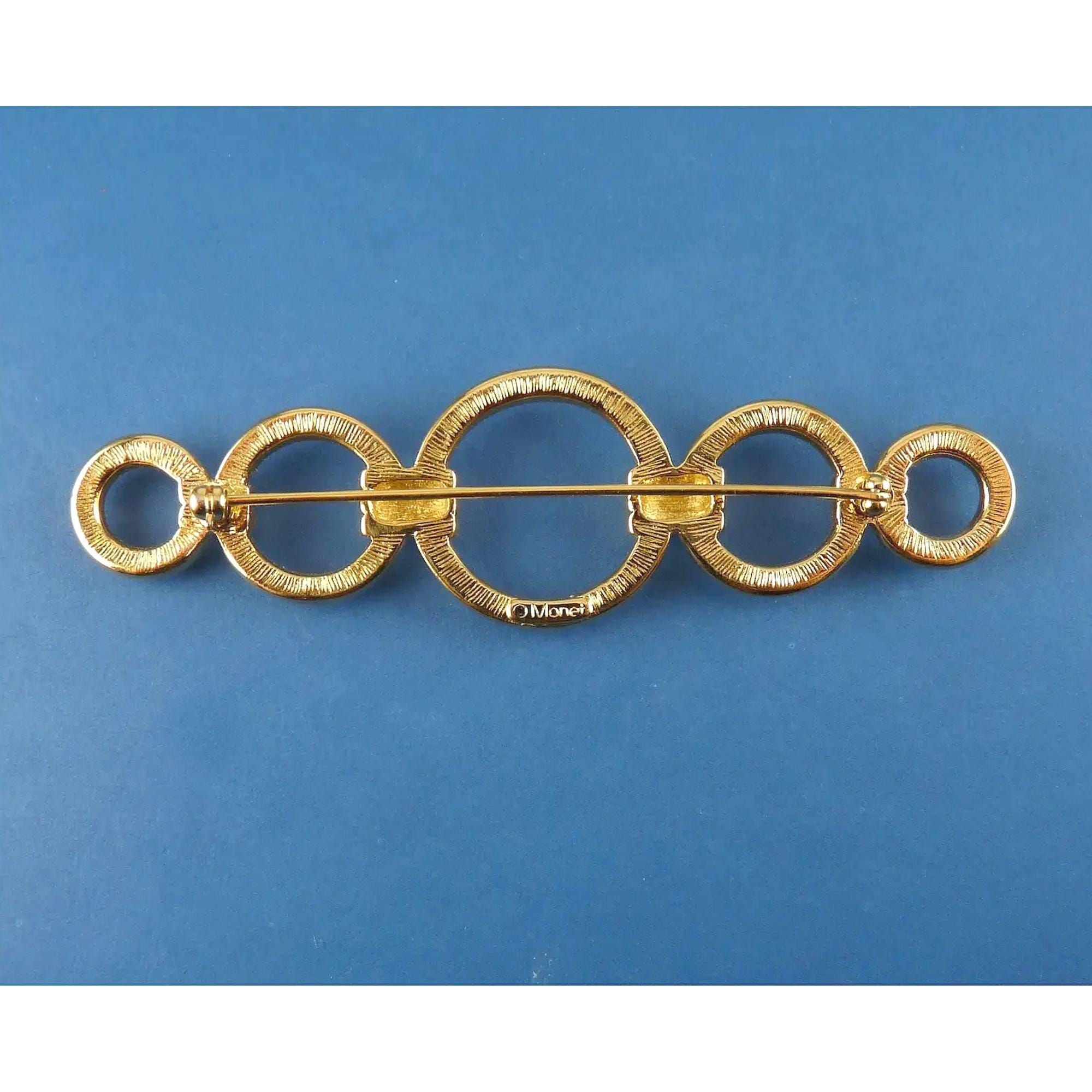 Bold 1980's MONET Gold Tone 5 Circles Wide Bar Pin - Etsy