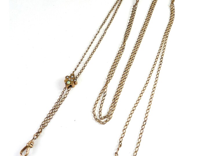 Victorian Rose Gold-filled Watch Chain With Opal & Pearl Slide, Fleur ...
