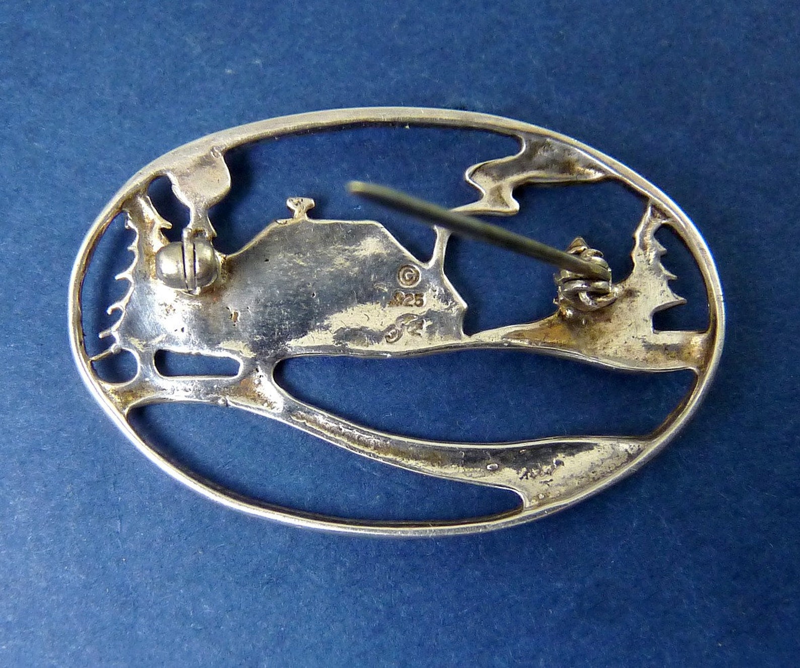 Sterling Silver & Gold Farmhouse Under Full Moon Brooch Pin - Etsy