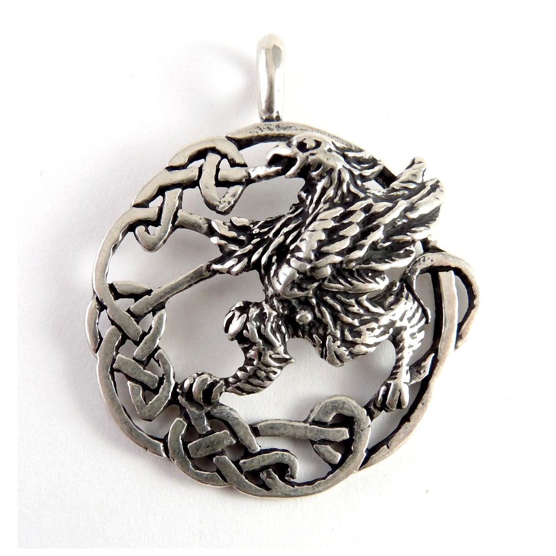 Solid Cast Sterling Silver Celtic Gryphon Pendant, Griffin - Etsy