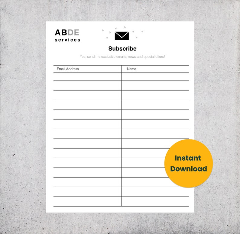 Email List Template - Newsletter Sign up Form - Digital PDF Instant ...