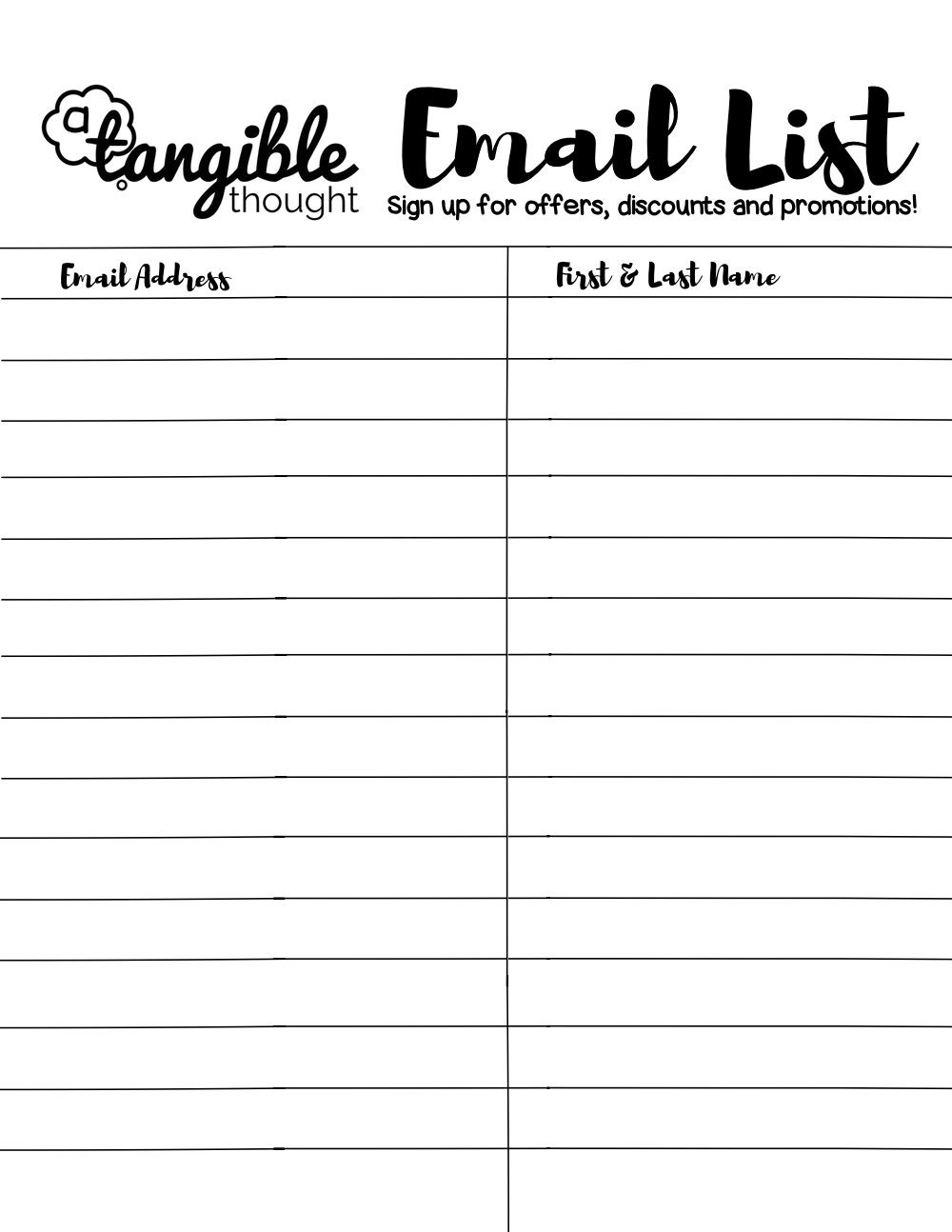 Email List Template - Newsletter Sign up Form - Digital PDF Instant ...