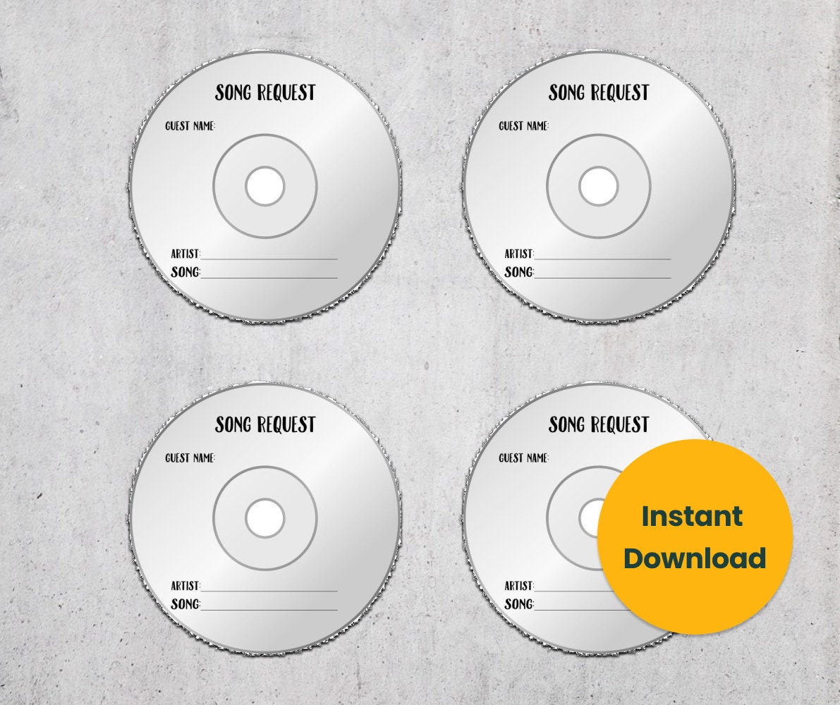 Sheet of 6 | Karaoke DJ Song Request Cards - CD Record - Instant PDF ...