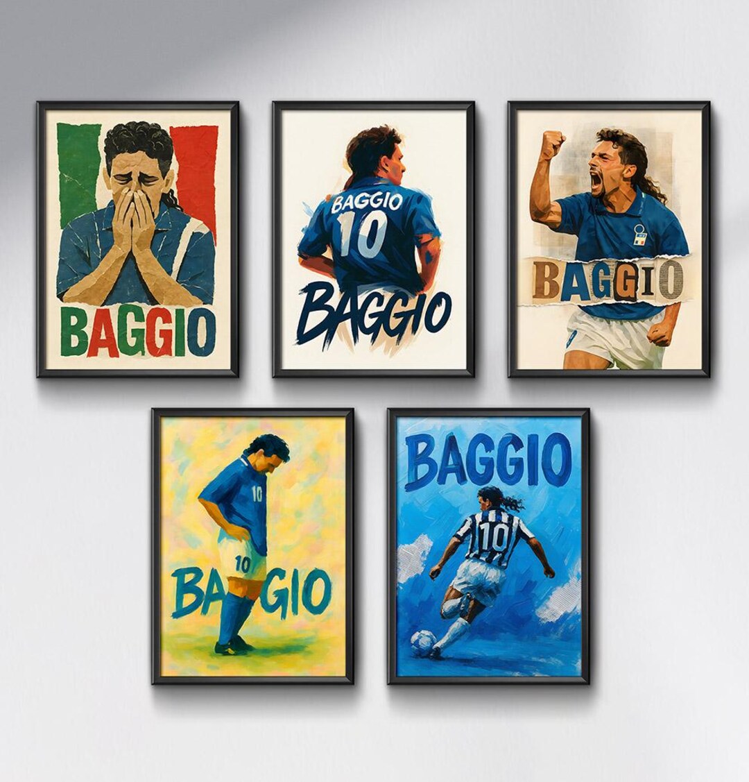 Roberto Baggio Digital Poster Set | Italy Football Legend Wall Art ...