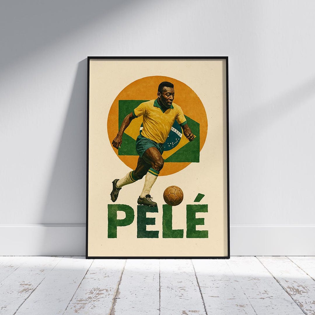 Vintage Pelé Football Digital Poster – Brazil Soccer Legend Wall Art ...