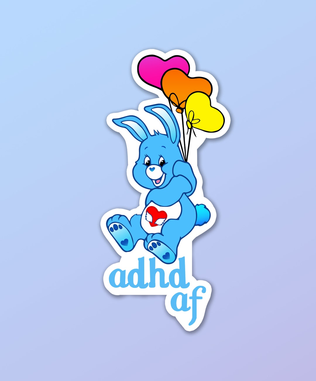 ADHD AF Swift Heart Rabbit Care Bear Vinyl Sticker - Etsy