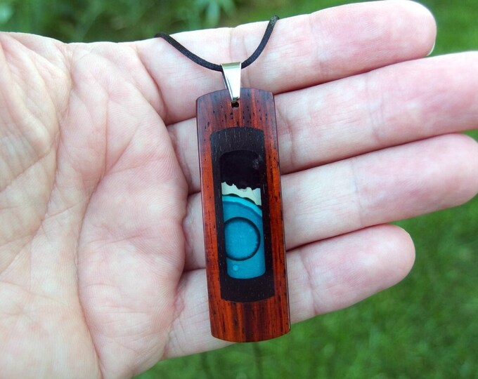 Ink Art Handcrafted Necklace Inlaid Pendant Modern Art Necklace Wood ...