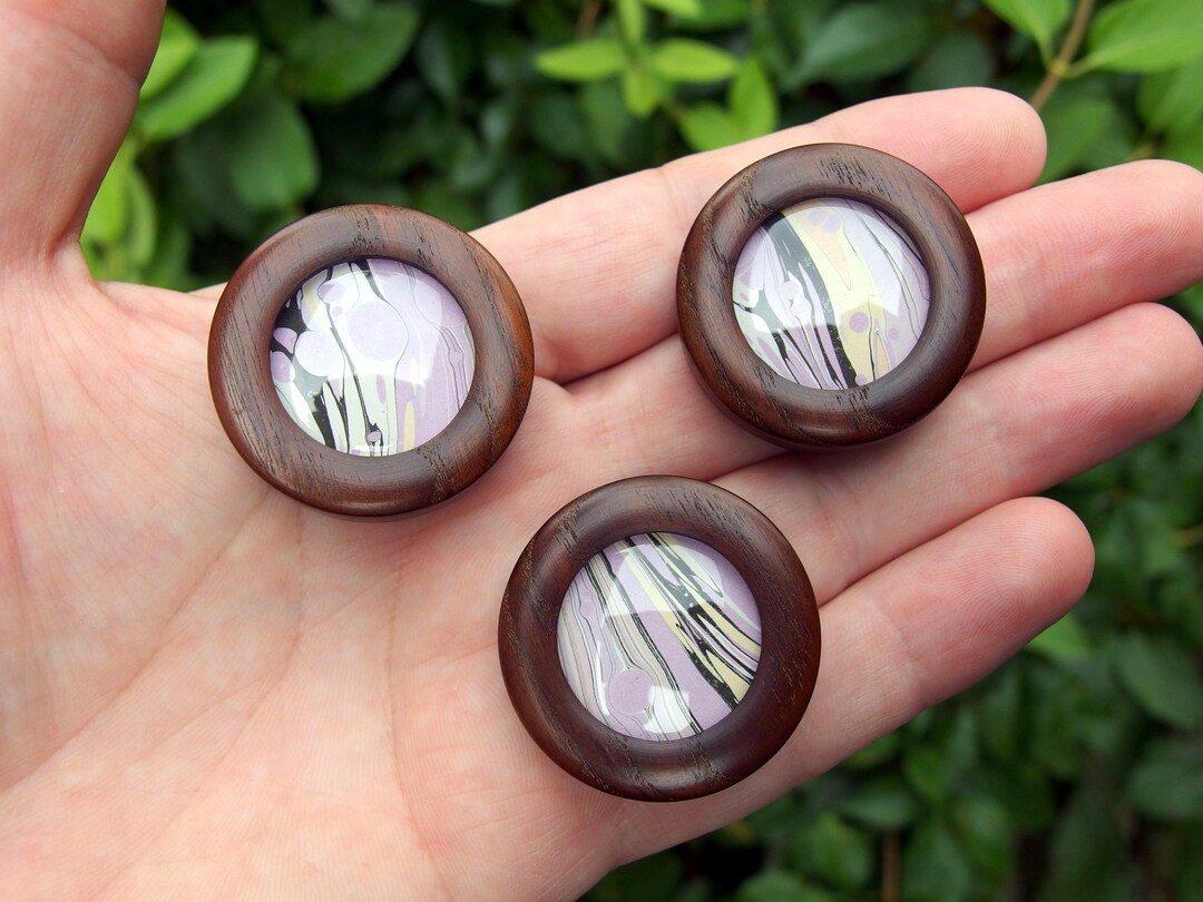 Hand-marbled Art Fridge Magnet Set: Ebonized Ash Wood, Artisan Design ...