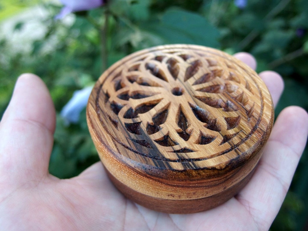 Ornate Carved Wood Trinket Box: Walnut & Spalted Hickory - Etsy