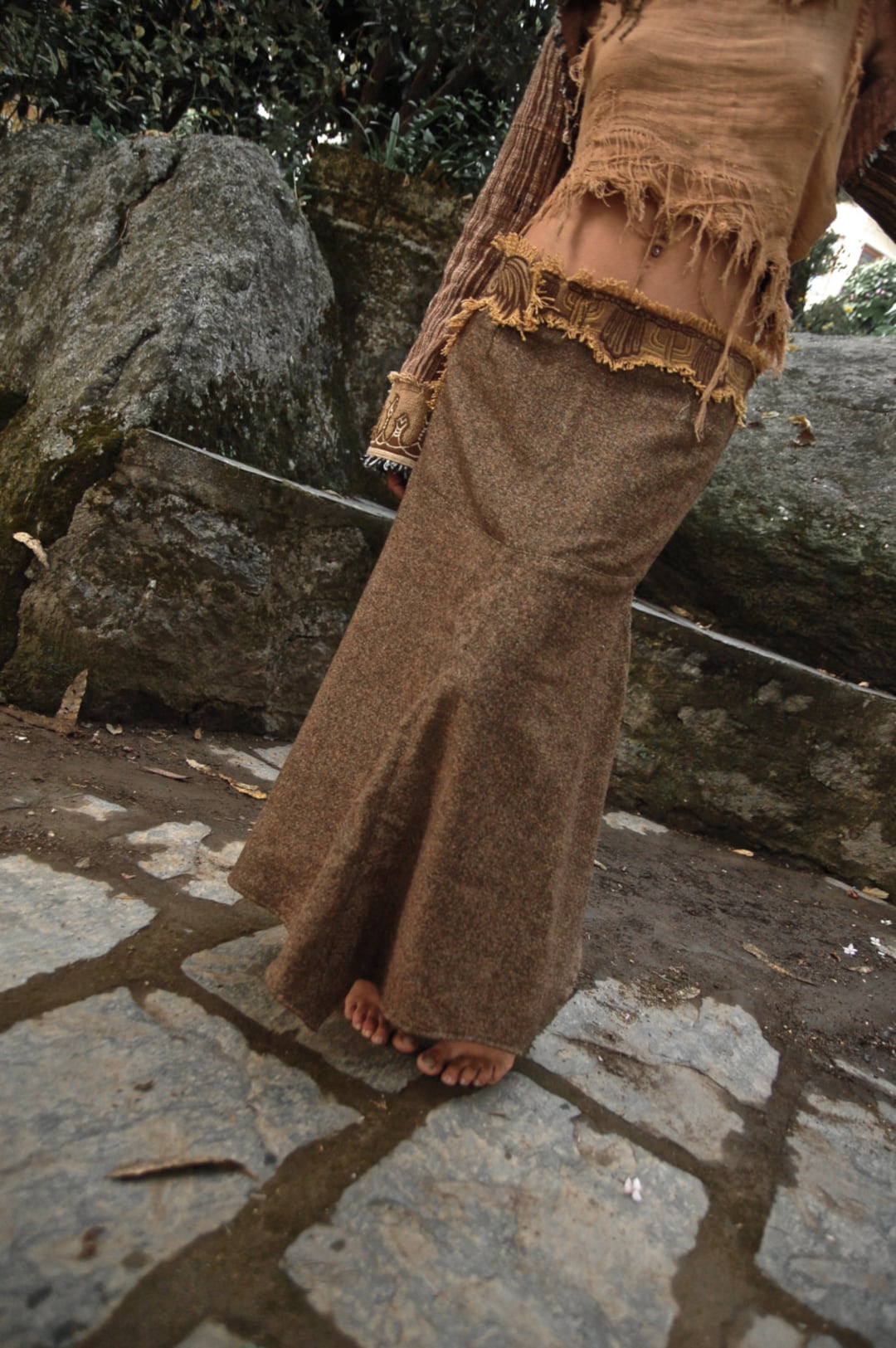 Woolen Long Skirt, Aztec Skirt, Mayan Embroidery Clothing, Earthy Color ...