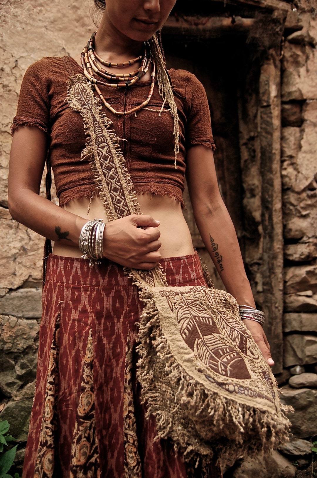 Native American Style Bag, Raw Silk Backpack, Earthy Linen Backpack ...