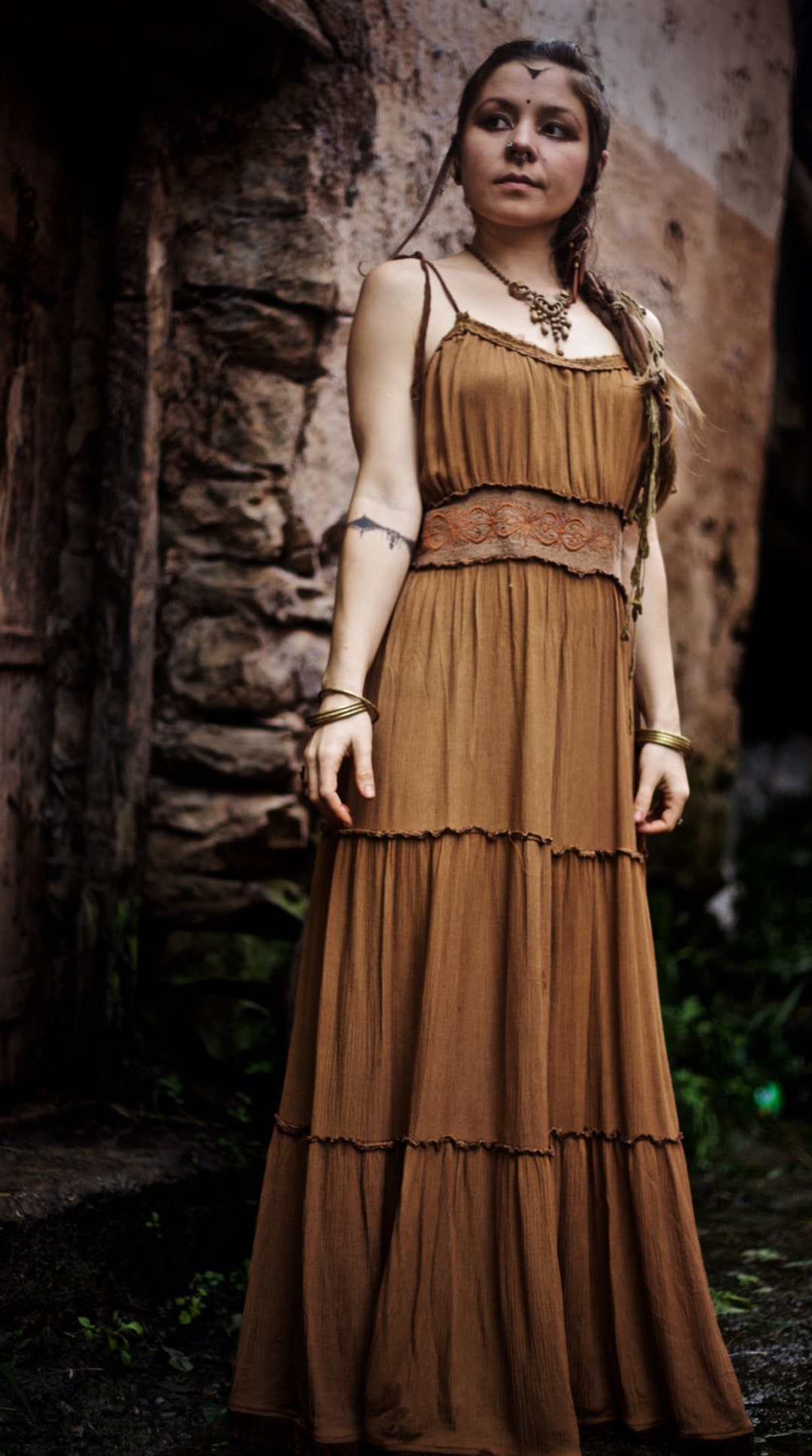 Light Brown Dress for Women, Viking Dress, Medieval Dress, Raw Silk ...