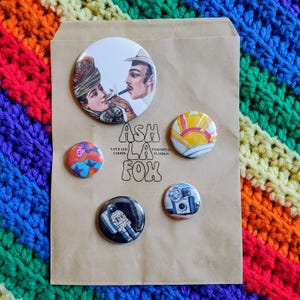 5 Piece Button Pack- One of a Kind Mystery Pin Back Buttons - Etsy