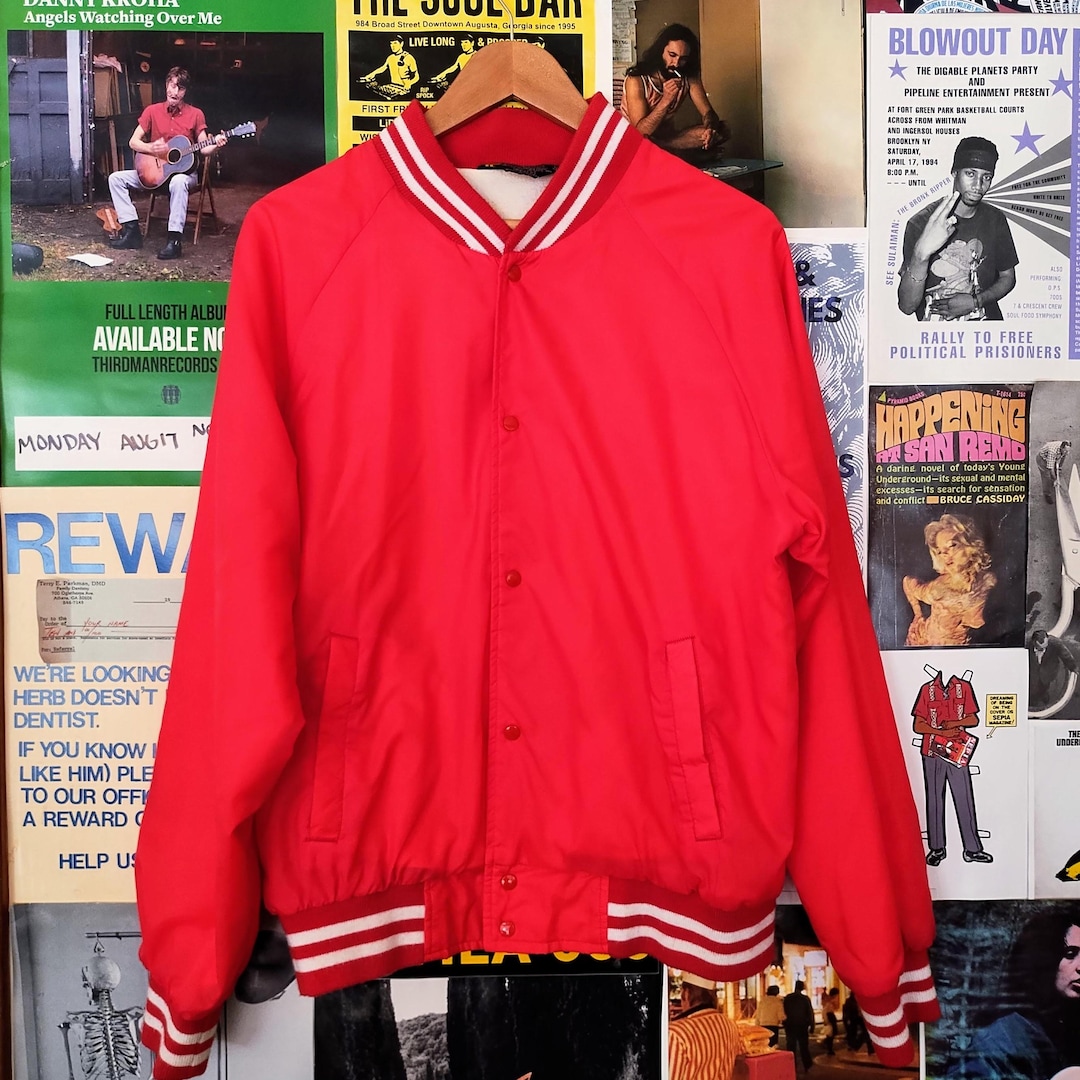 Vintage 70s/80s Varsity Jacket Red Nylon Bomber - Etsy