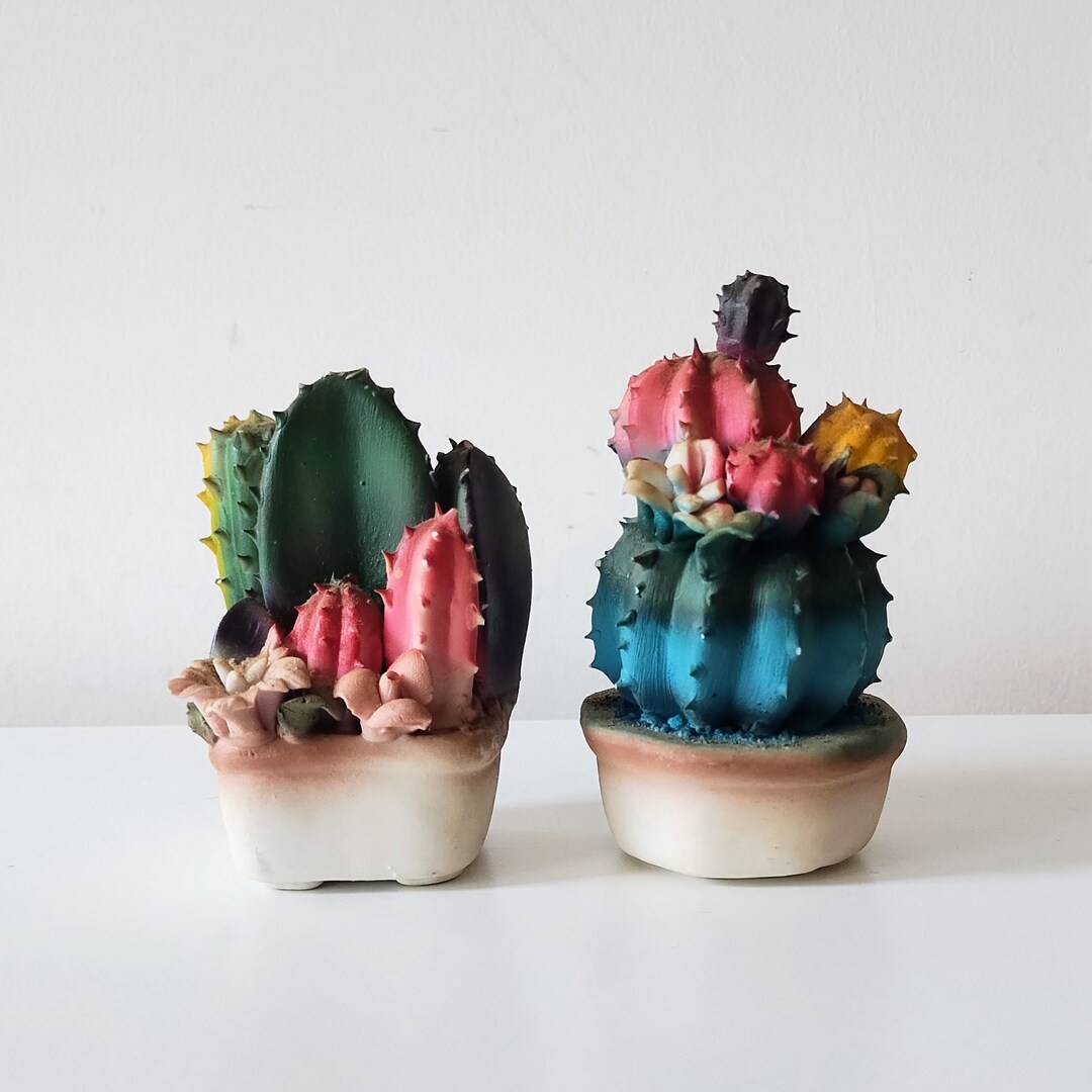 2 Vintage MCM Cactus Figurines Ceramic Porcelain - Etsy