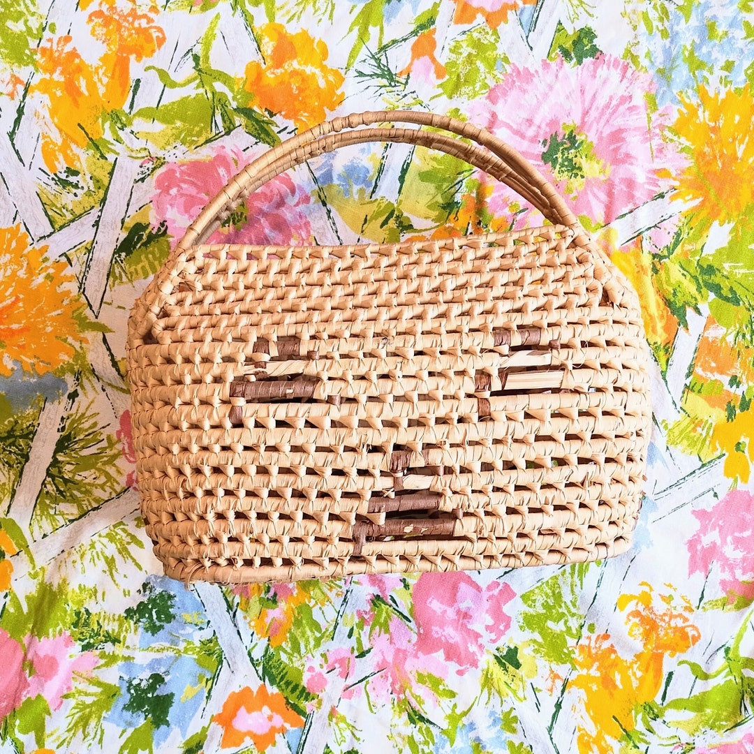 Vintage 70s Boho Wicker Straw Tote Bag Two Handle - Etsy