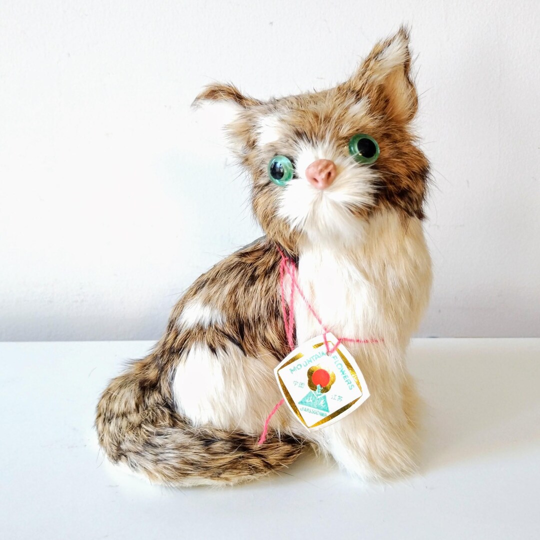 Vintage Japanese Cat Figurine With Rabbit Fur - Etsy