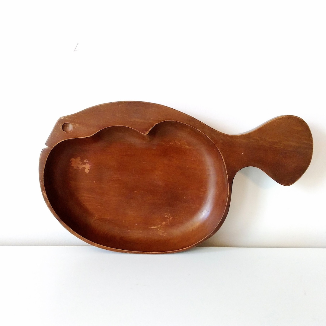Vintage MCM Wood Fish Bowl or Carved Serving Tray - Etsy