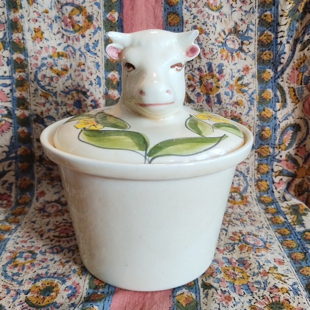 Vintage 50s Ceramic Cow Canister Hand Painted Lid - Etsy