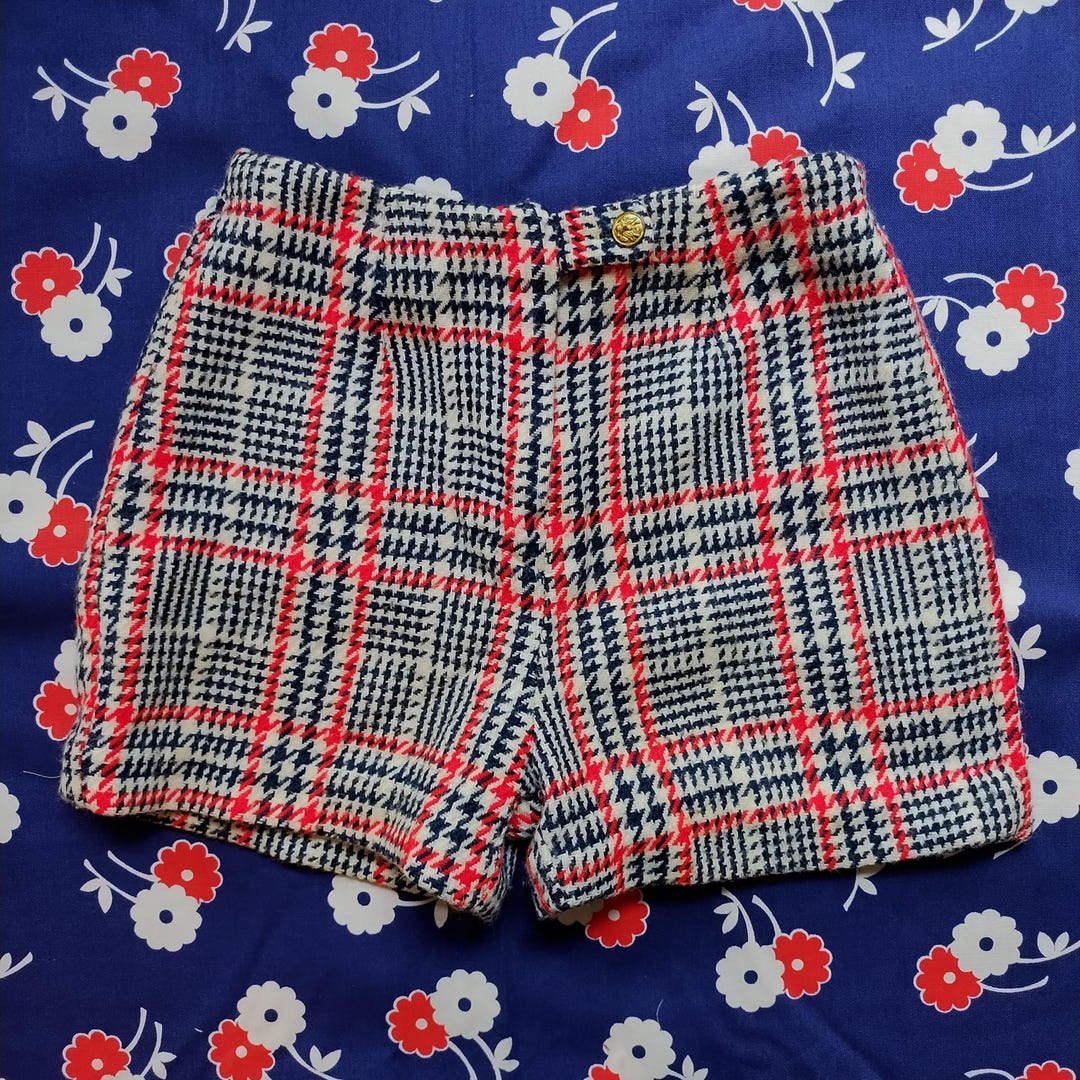 Vintage 60s Girl's Plaid Acrylic Shorts Size 8 - Etsy
