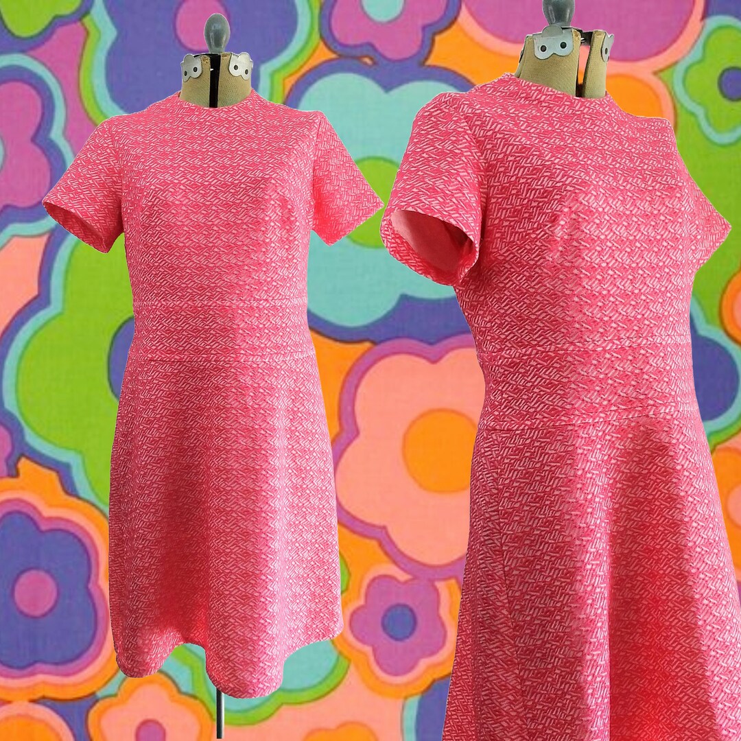Vintage 60s Mod Mini Dress Retro Hot Pink Fit & Flare Dress - Etsy
