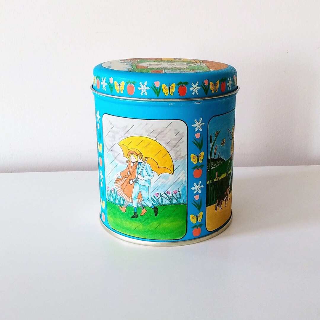 Vintage 60s/70s Four Seasons Tin Blue Butterfly Floral Fruit Pattern - Etsy