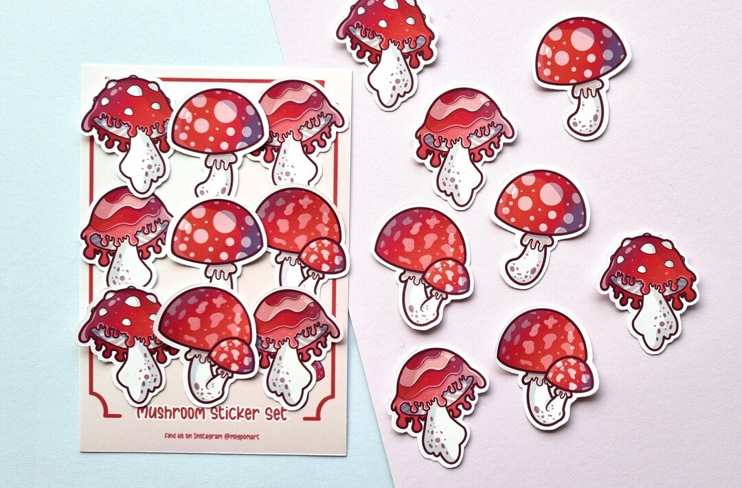 Red Mushroom Sticker Set: Waterproof Glossy Autumn Stickers - Etsy