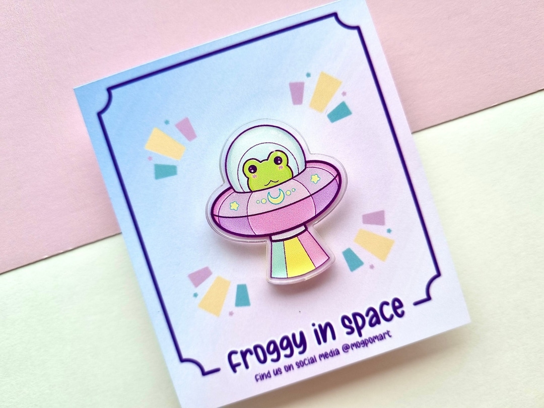 Froggy in Space Pin - Kawaii Clear Acrylic Accessory - Frog Alien in ...