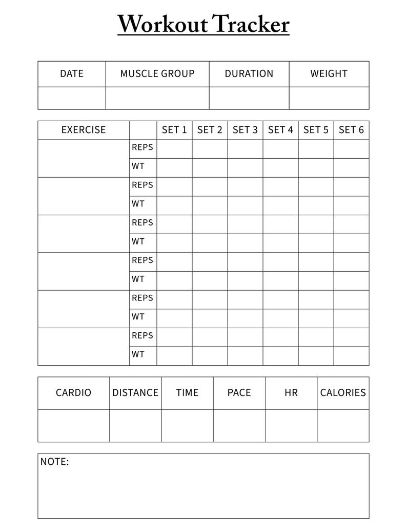 Printable Workout Tracker & Fitness Planner | Daily Exercise Log ...