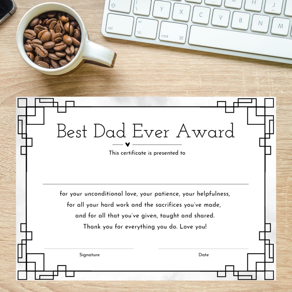 Printable Best Dad Award Certificate, Father’s Day Gift, Instant PDF ...