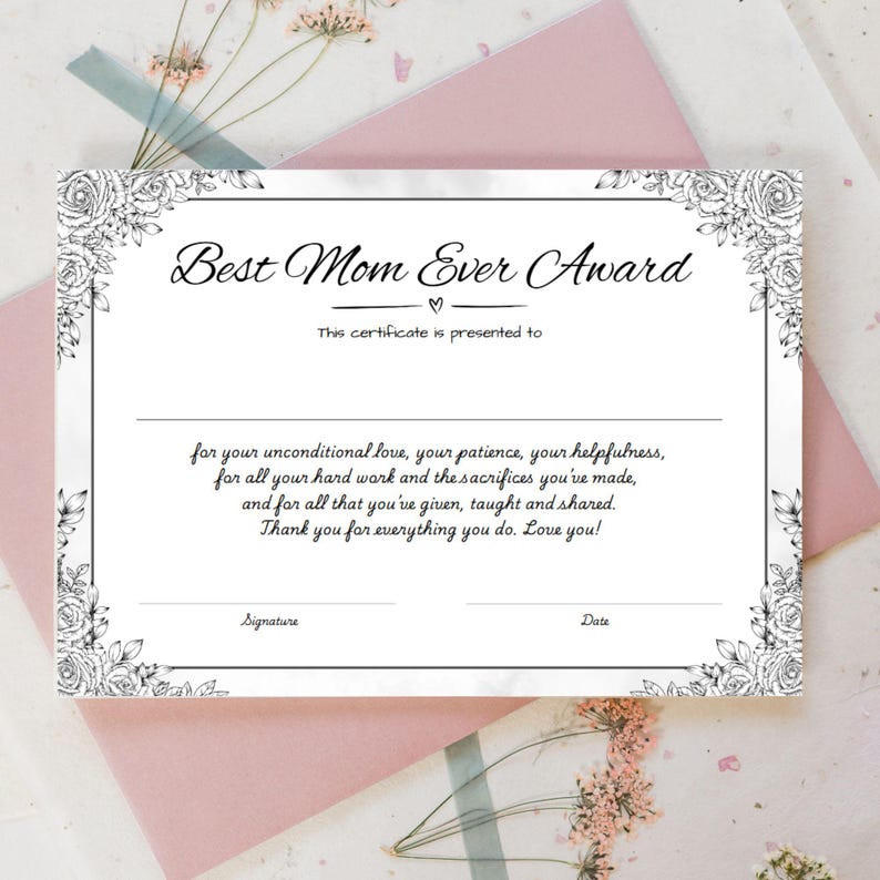 Printable Best Mom Award Certificate - Mother’s Day Gift - Instant PDF ...